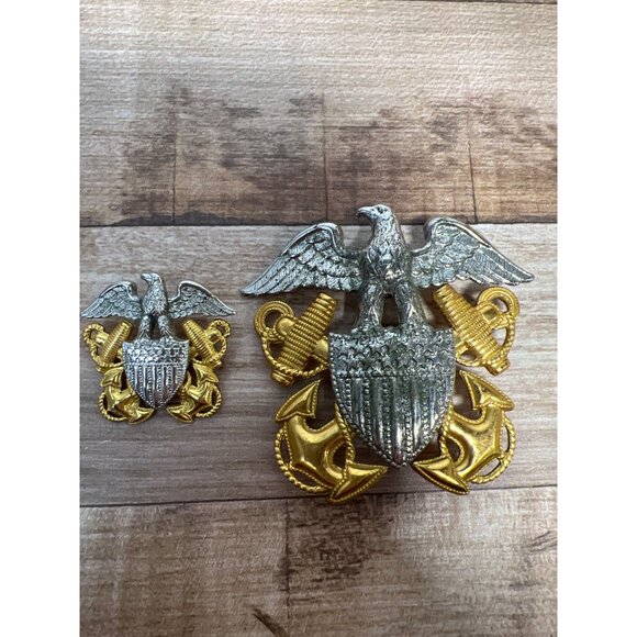 Other | Vintage Us Navy Eagle Anchor Insignia Pins Silver Gold Set Of 2 ...